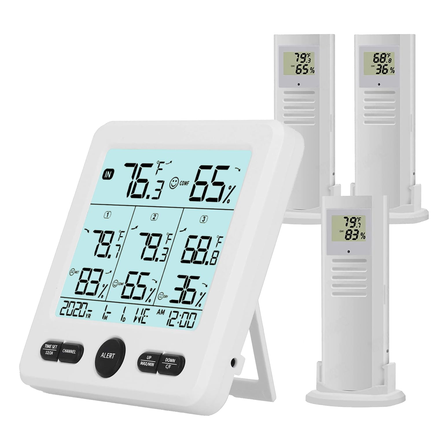 Indoor Outdoor Thermometer with 3 Wireless Sensors, Digital Hygrometer ...