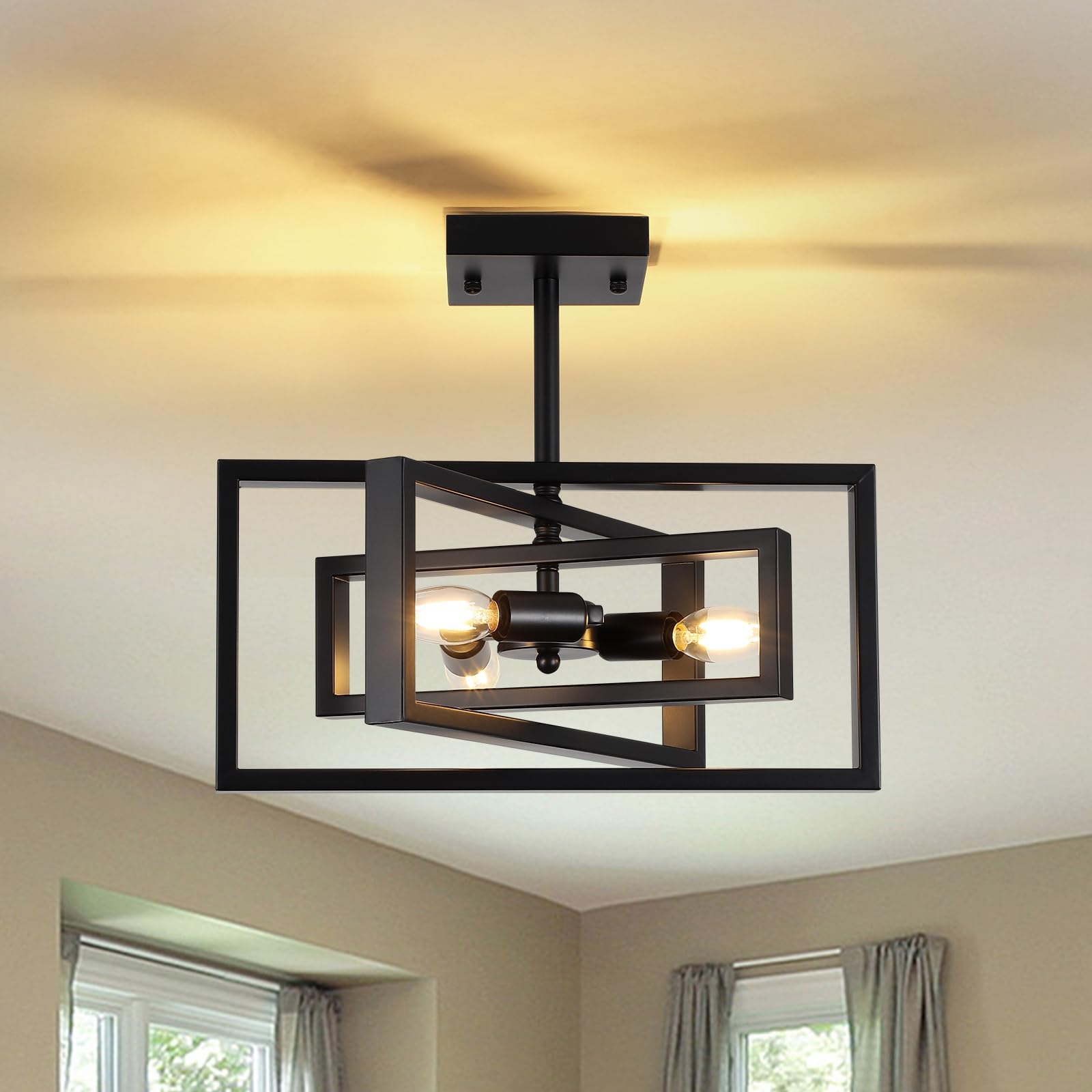 Juhoural 3-Lights Industrial Rectangle Semi Flush Mount Light Fixture ...