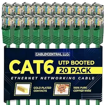 Amazon.com: Cable Central LLC (Green) Cat6 Ethernet Cable 3 Ft (20 Pack) Cat6 Patch Cable, Cat6 ...