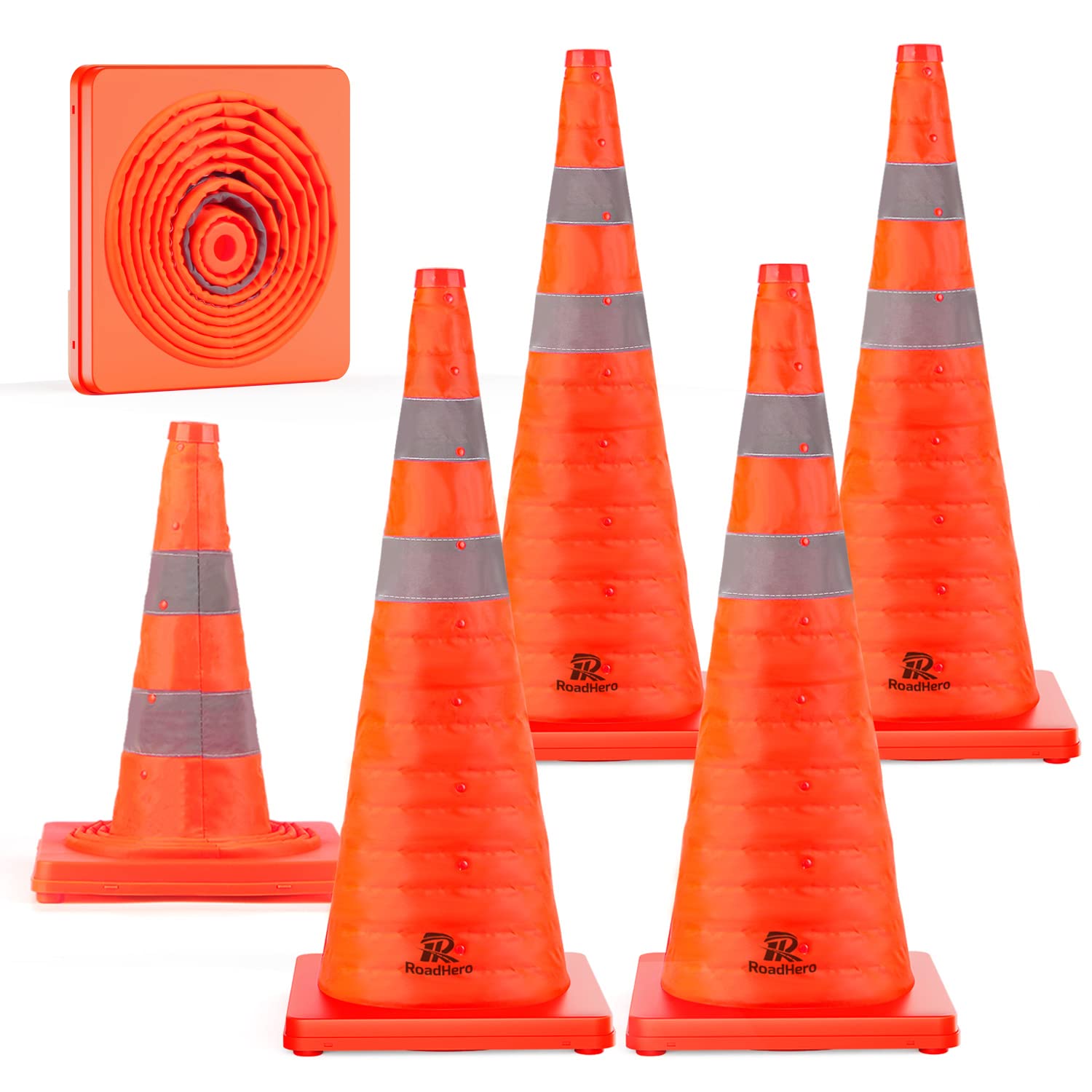 28 Inch [6 Pack] Collapsible Traffic Safety Cones, Multi Purpose Pop-up ...