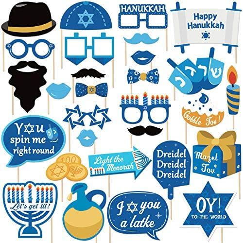 Amazon.com: 29Pcs Hanukkah Photo Booth Props Happy Hanukkah Party ...