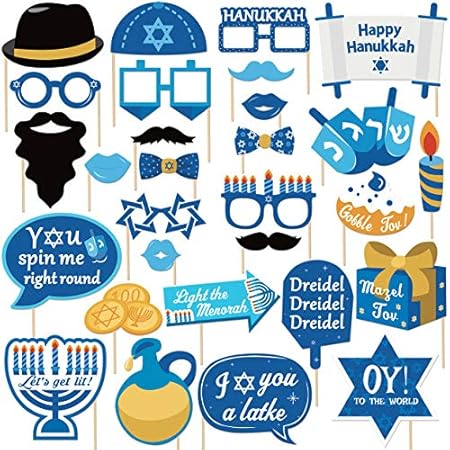 Amazon.com: 29Pcs Hanukkah Photo Booth Props Happy Hanukkah Party ...