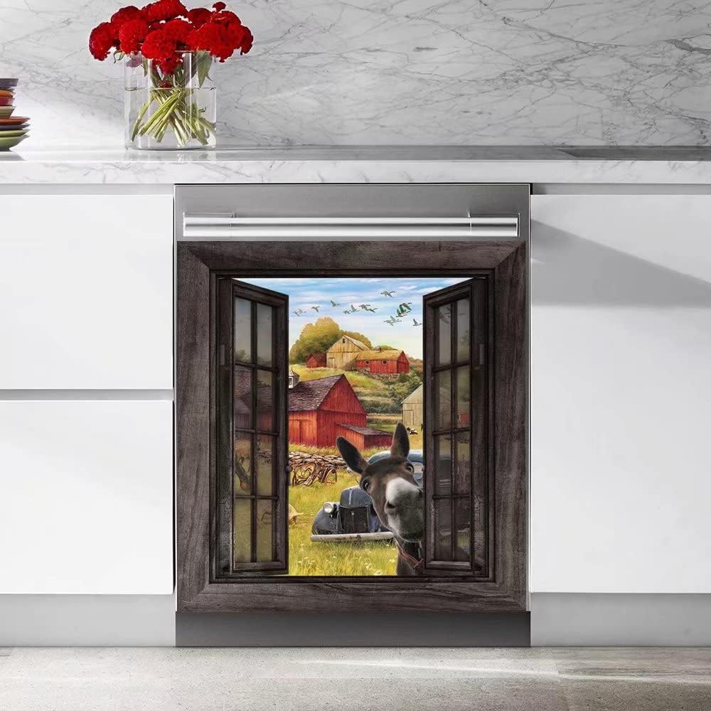 Amazon.com: Window Farm View Animal Donkey Dishwasher Magnetic Sticker ...