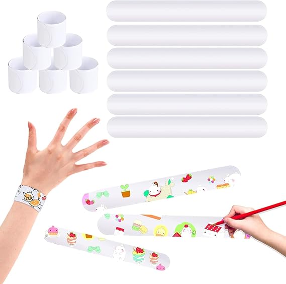 CCINEE 48pcs White Slap Bracelet Blank Snap Bracelet Wristband for Kids ...