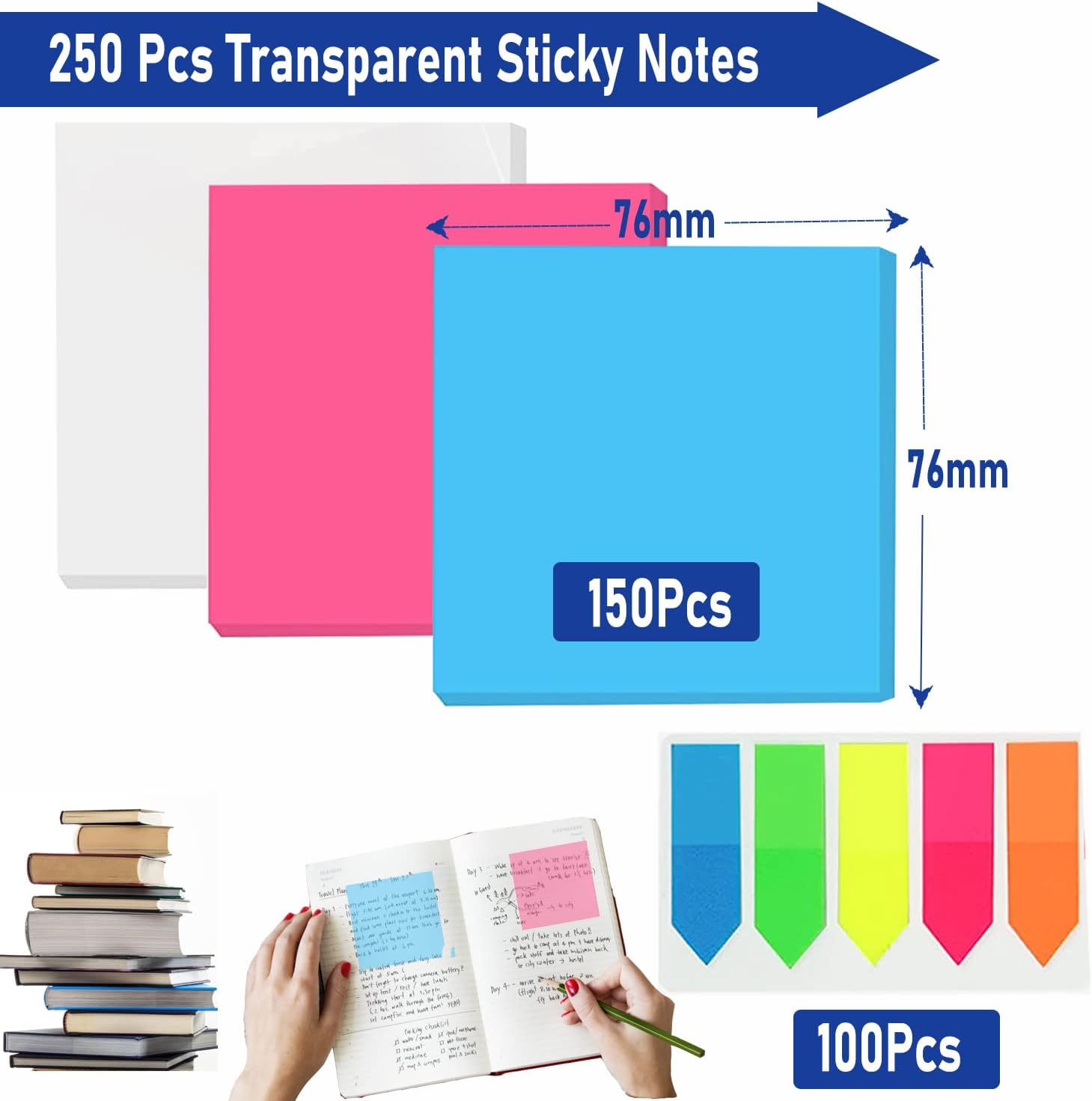 Translucent Sticky Notes, Colorful Sticky Notes 3x3inch, Transparent ...