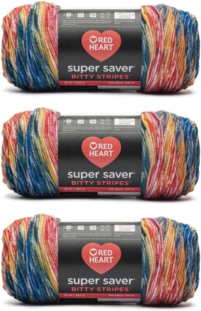 Amazon.com: Generic Red Hearts Super Saver Bitty Stripes Yarn - Sunset Beach - 3 Pack of 283g ...