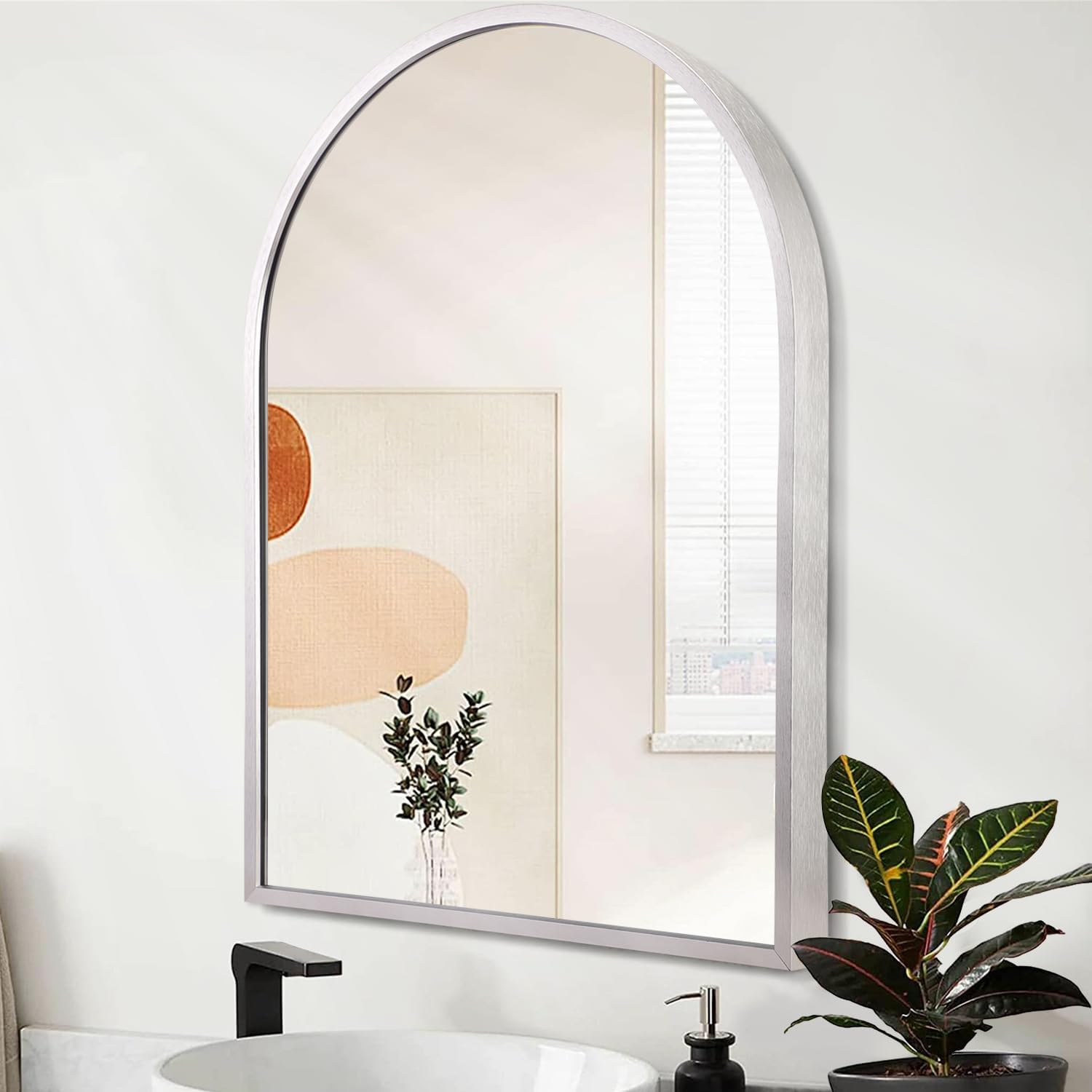 Amazon.com: Arched Wall Mirror, Silver Arch Brushed Metal Frame ...