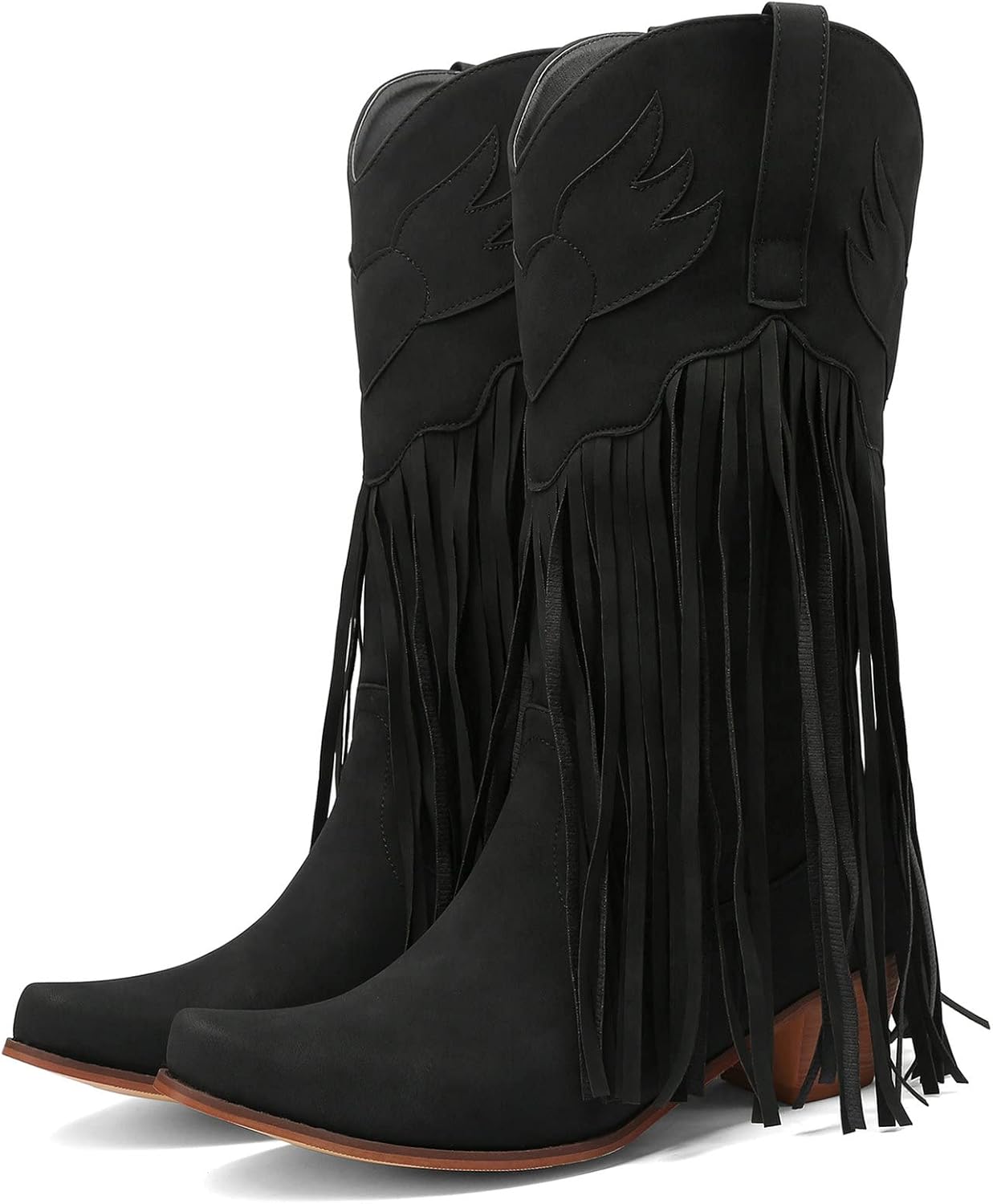 Amazon.com | Meefit Women Fringe Cowboy Boots Square Toe Mid Calf ...