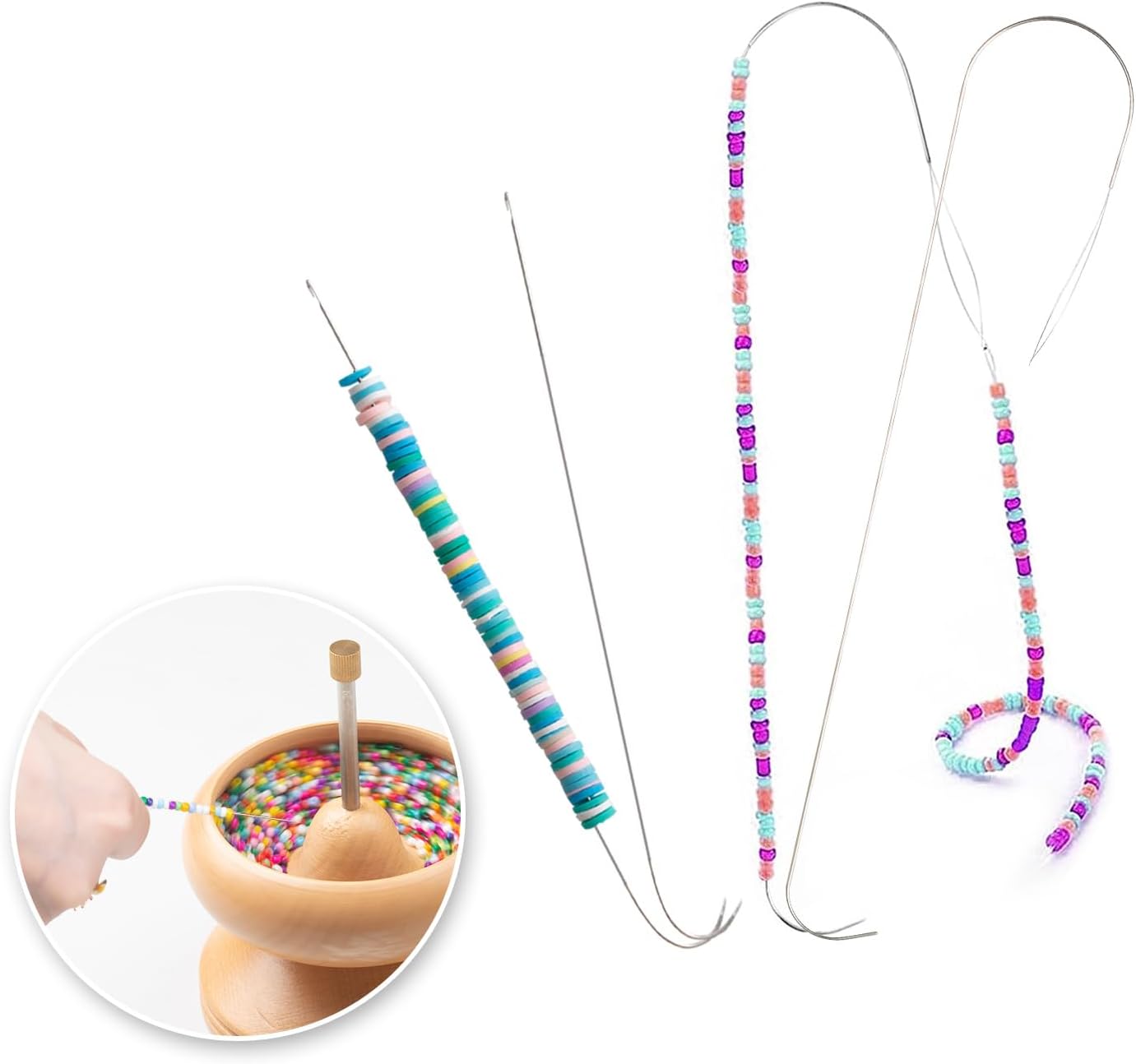 Amazon.com: Hobbyworker Bead Spinner Needles, Big Eye Bending Beaded ...
