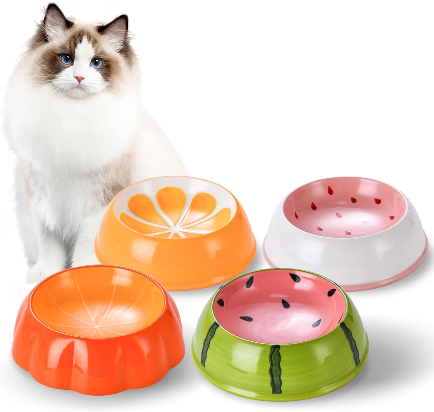 Amazon.com : LOLYKITCH Ceramic Cat Food Bowl Set-6 Inch Wide Shallow ...