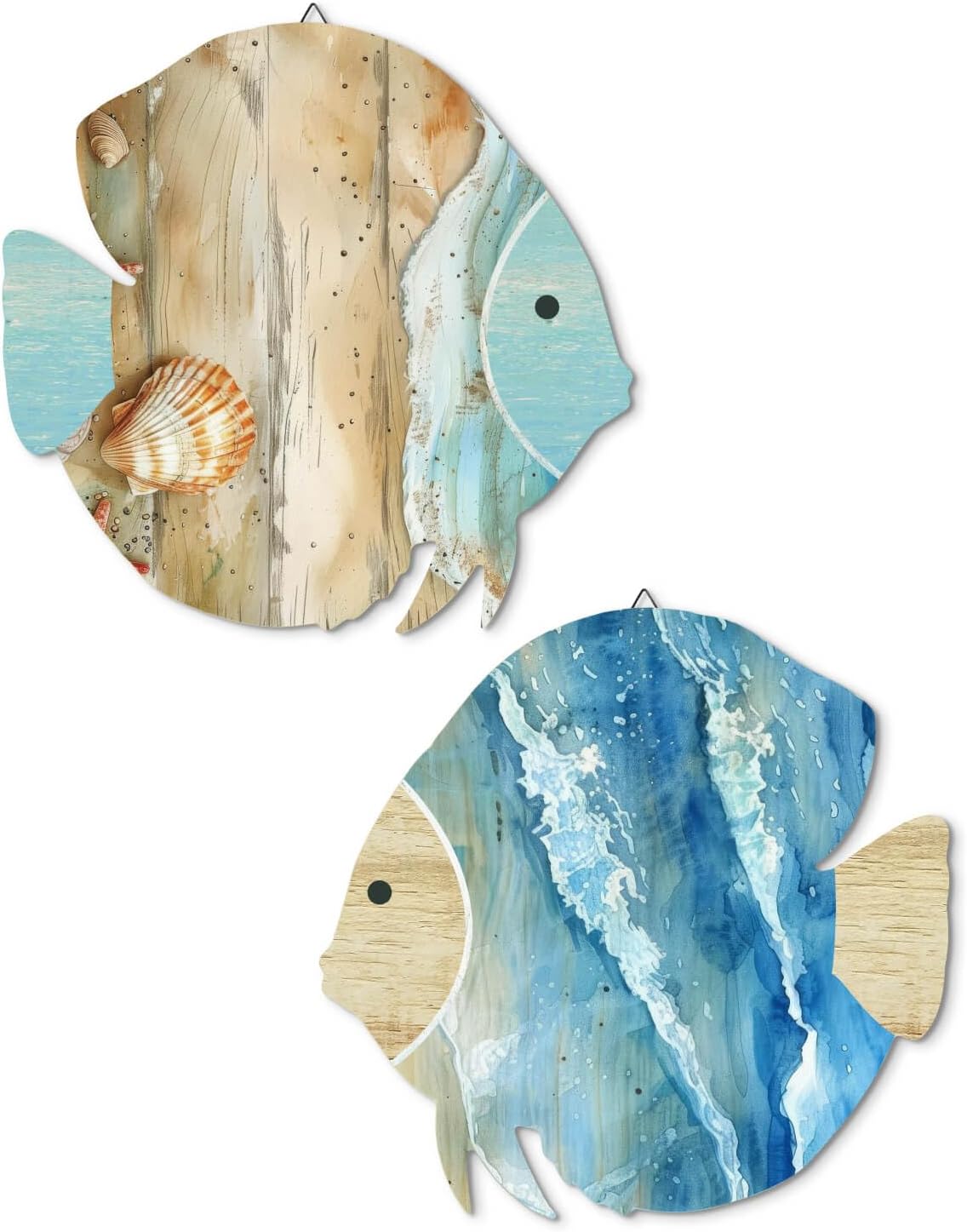 Amazon.com: Putuo Decor Wood Fish Wall Decor 2pcs Rustic Beach House ...