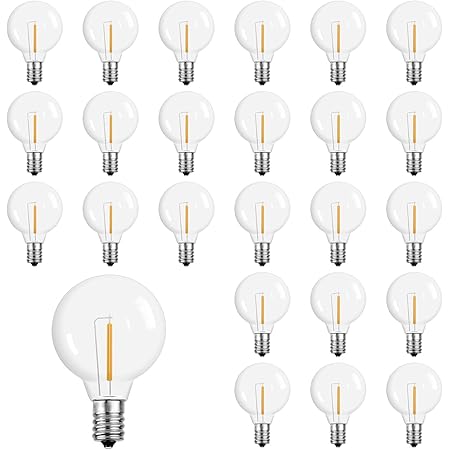 Pack of 25 G40 Led Replacement Light Bulbs 1W Shatterproof Globe bulb ...