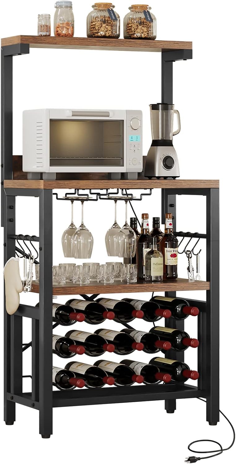 Amazon.com: YITAHOME Wine Rack Table with Power Outlet, Freestanding ...