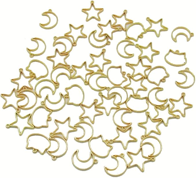 Amazon.com: 90 Pcs Gold Cat Moon Star Resin Frame Open Bezels Setting ...