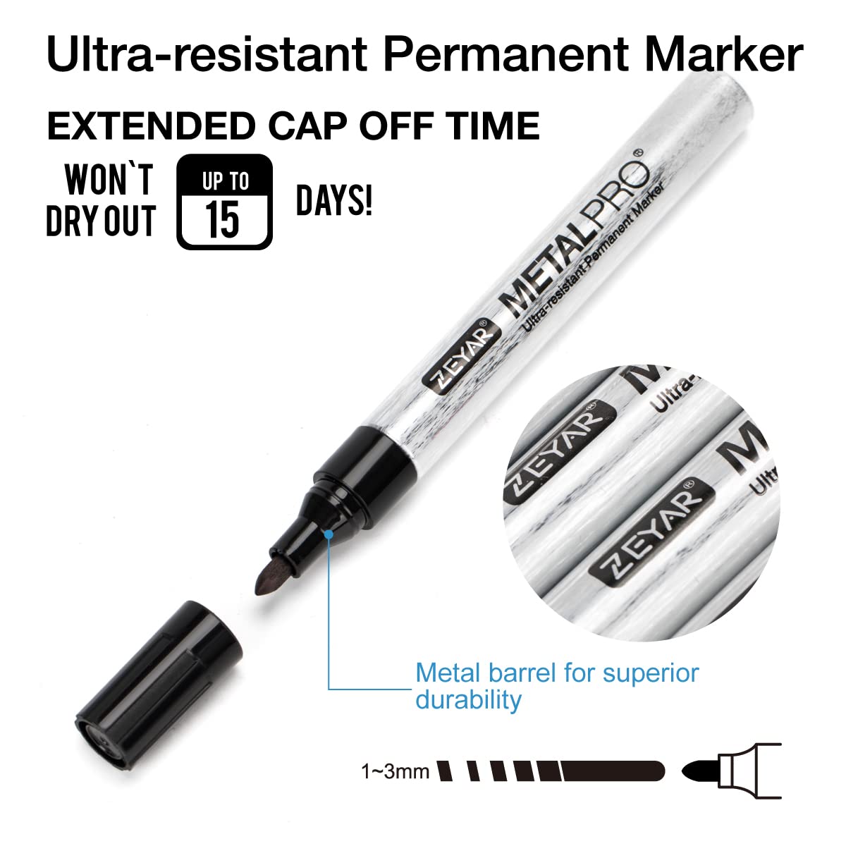 Snapklik.com : ZEYAR Permanent Markers, Bullet Tip, Aluminum Barrel ...