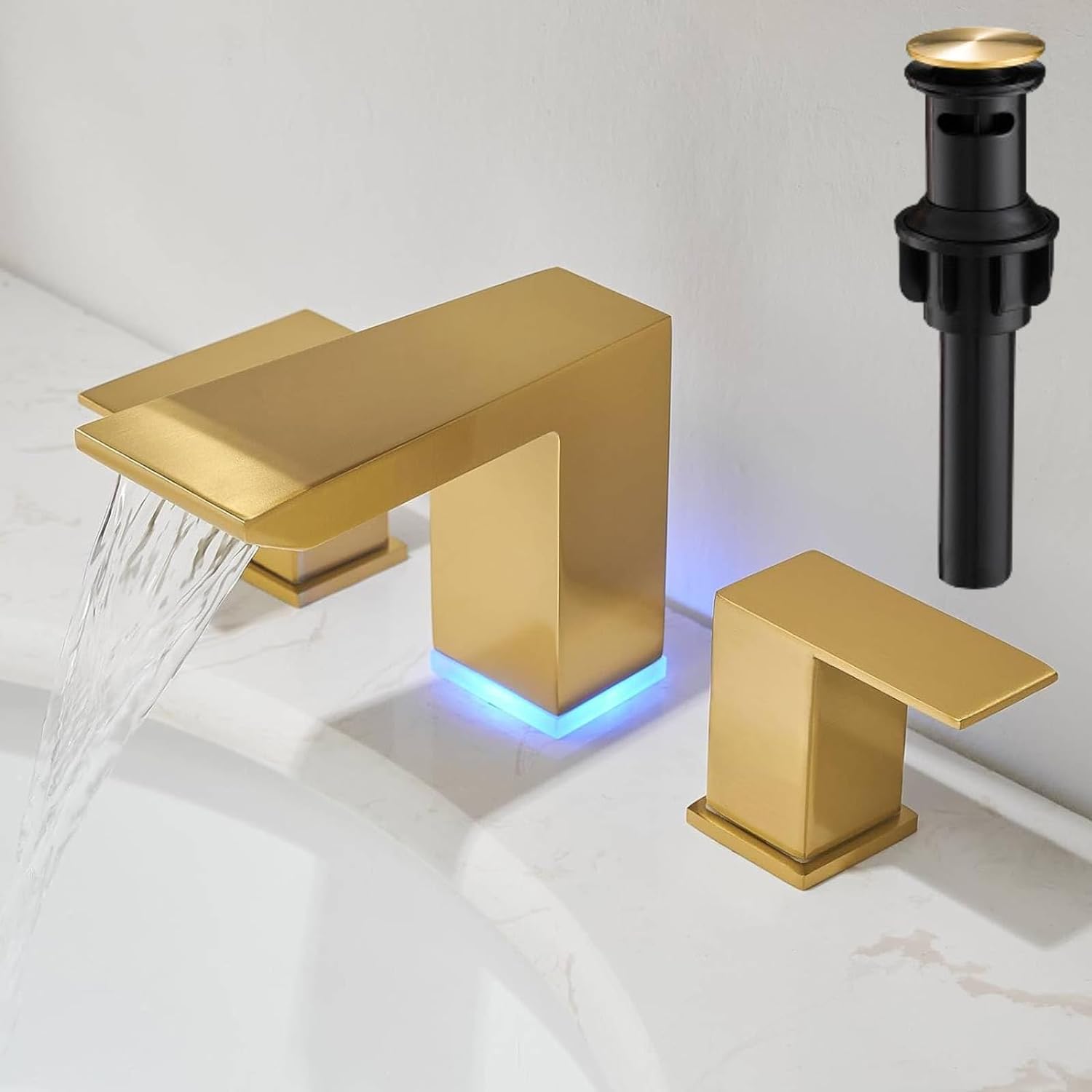 Snapklik.com : BESy Led 3 Hole Bathroom Sink Faucet, Brushed Gold ...