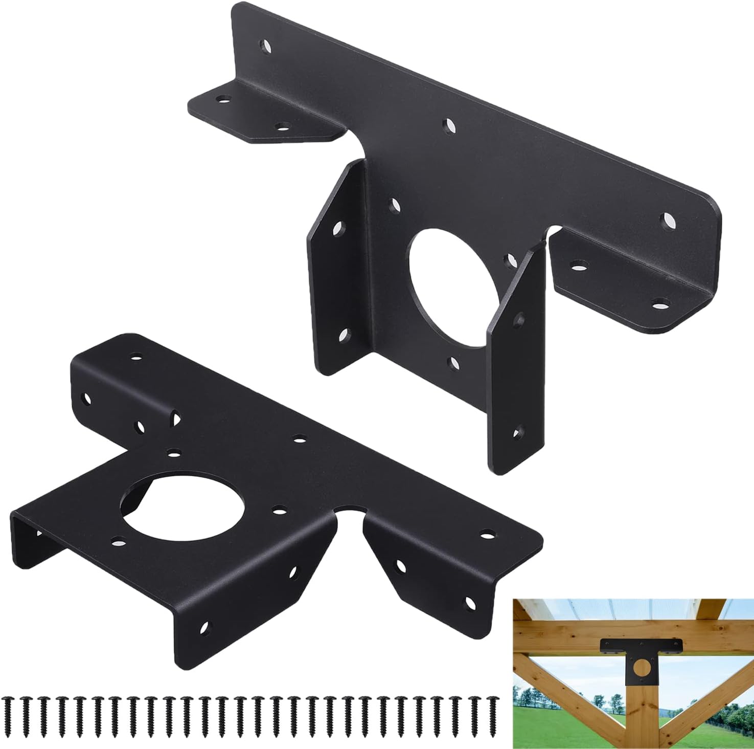 Wpbhk 2Pcs Heavy Duty Pergola Corner Brackets Extension 3-Way T Brackets for 4x4 (Actual Size:3 ...