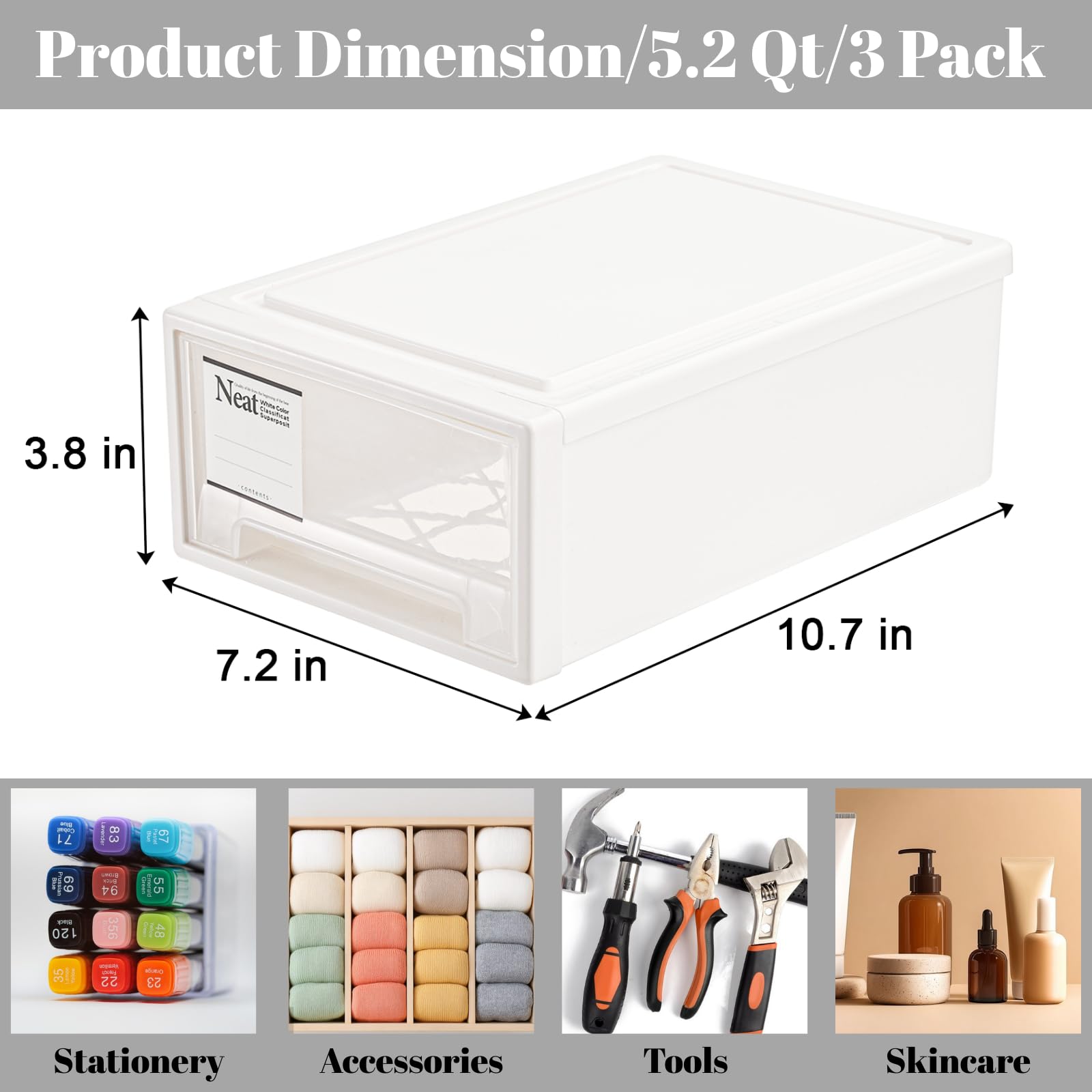 Snapklik.com : 3 Pack Plastic Stackable DrawerStorage Drawers Bins ...