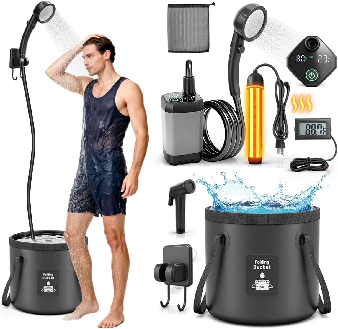 Amazon.com : Portable Shower with Heater 1500W Camping Water Heater ...