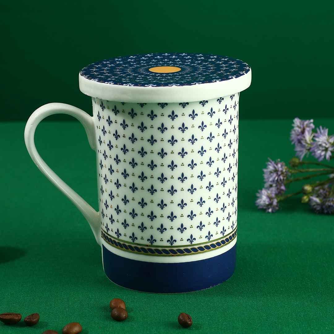 Buy Wonderchef Sicilia Fine Bone China Coffee Mug with Lid - Royal Blue ...