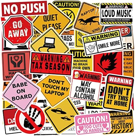 Amazon.com: 50 Pcs Warning Sign Stickers, Cartoon Vintage Funny Tag ...