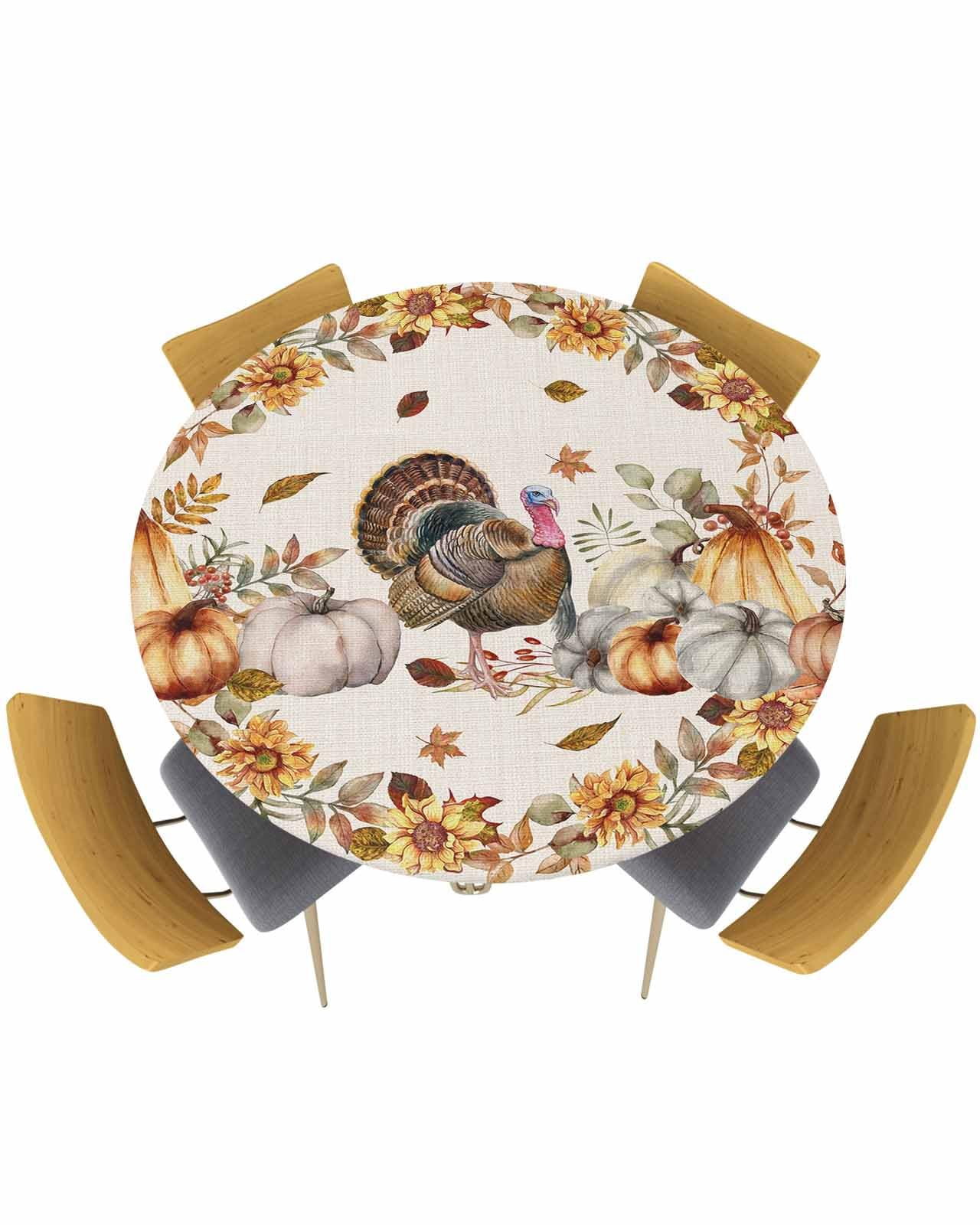Amazon.com: Thanksgiving Turkey Fitted Round Tablecloth,Autumn Pumpkin ...