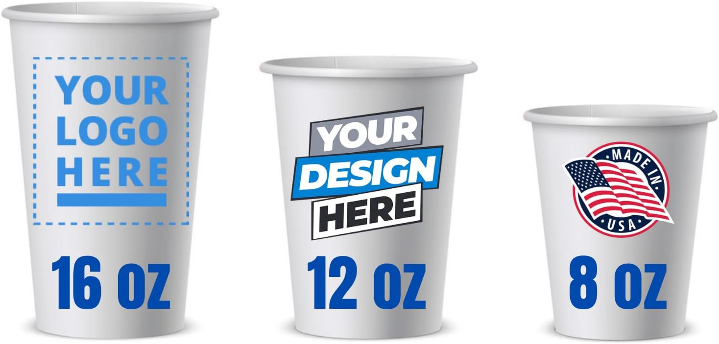Amazon.com: Custom Coffee Cups 8 oz 12 oz 16 oz, Paper Coffee Cups ...