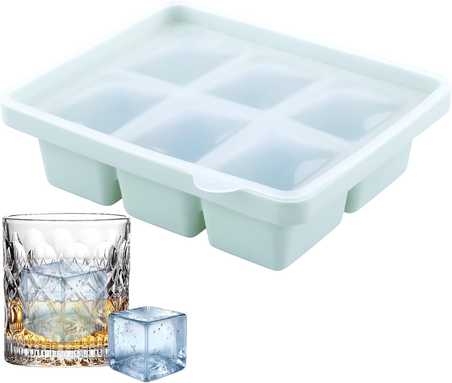 Ice Molds - 6-Grid Silicone Whiskey Ice Mold with Lid,Easy Release ...
