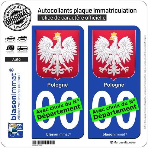 2 ADESIVI TARGA AUTO: Polonia – stemma : Amazon.it: Auto e Moto