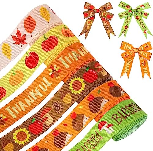 Amazon.com: Whaline Fall Thanksgiving Grosgrain Ribbon 6 Roll 30 Yards ...