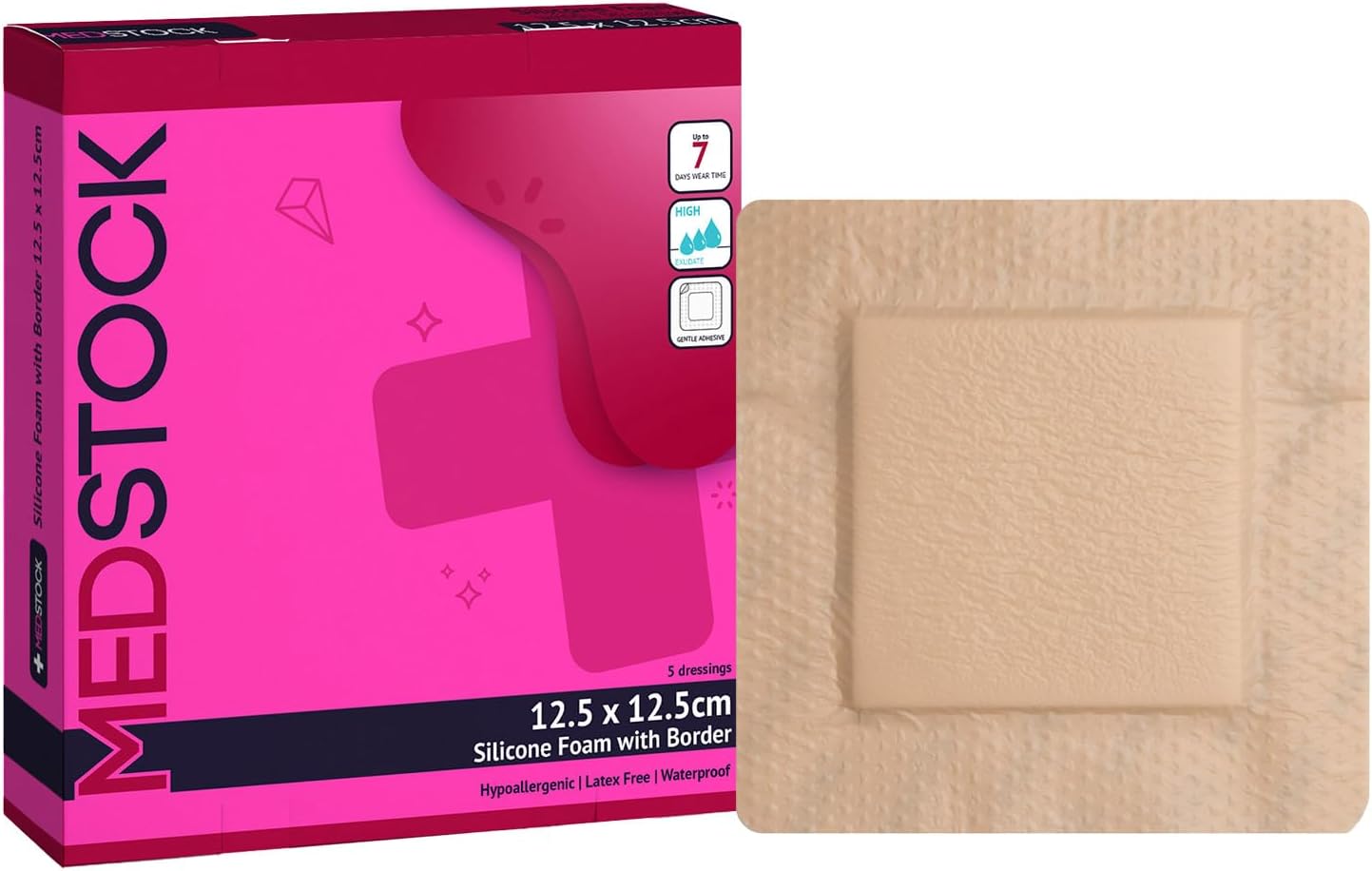 Amazon.com: MEDSTOCK Silicone Foam Dressing with Border, 5"x5" (Pack of ...