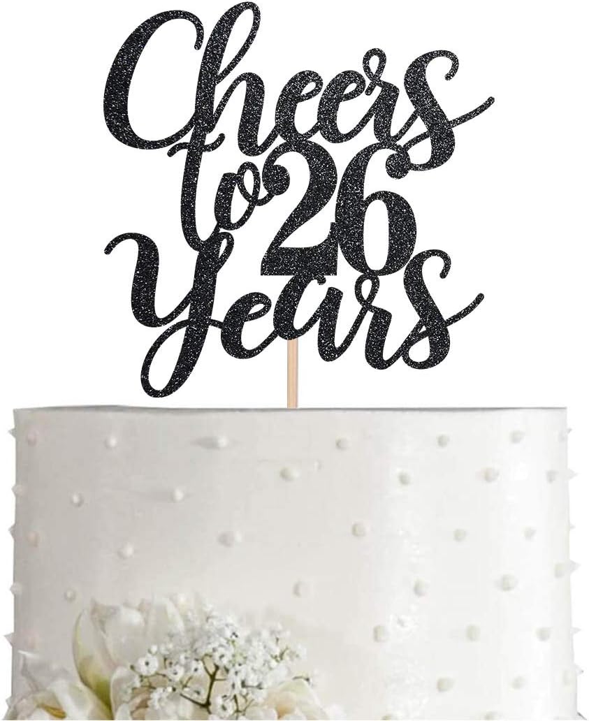 Amazon.com: 26 Black Glitter Happy 26th Birthday Cake Topper, Cheers to ...