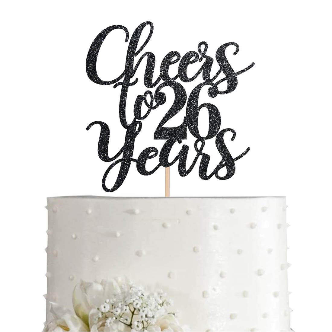 Amazon.com: 26 Black Glitter Happy 26th Birthday Cake Topper, Cheers to ...