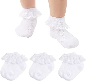 Amazon.com: Baby girls Socks Ruffle Eyelet Lace Socks Infant Frilly ...