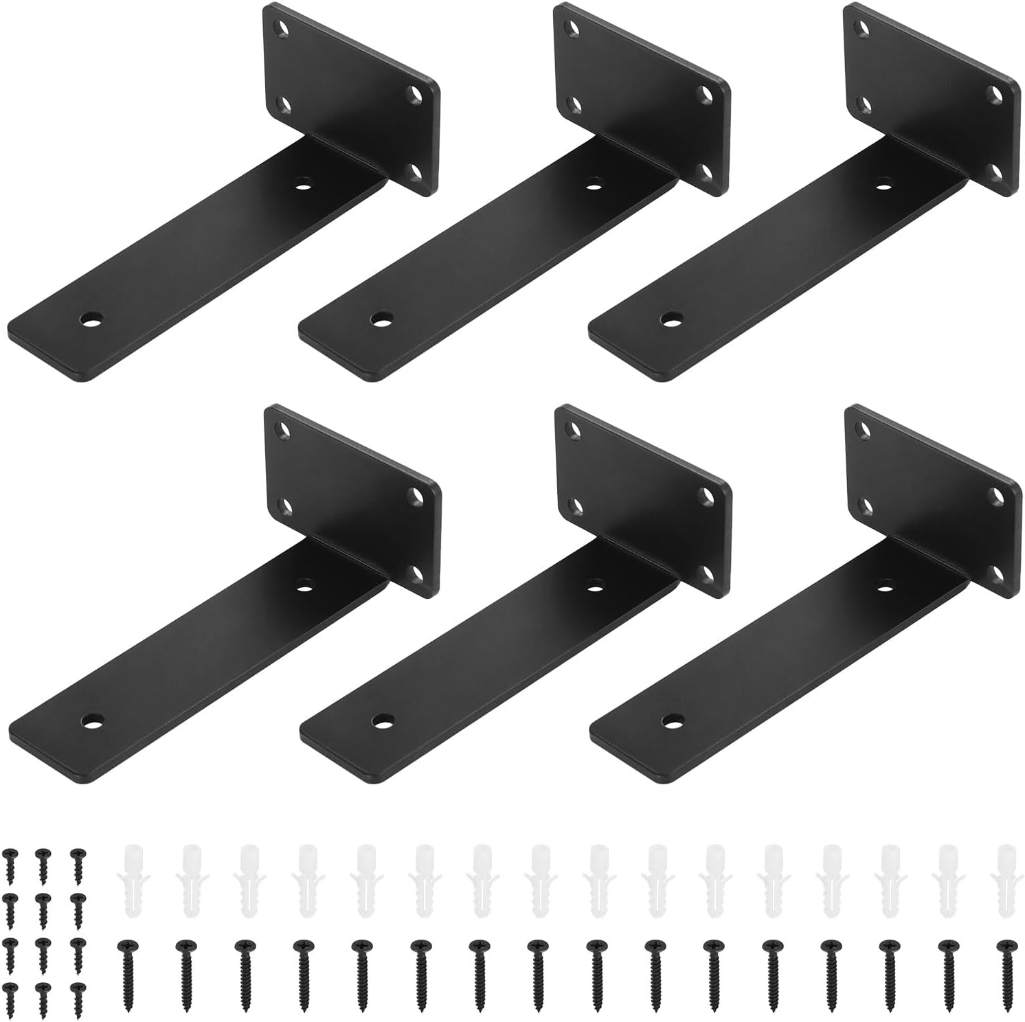 Fippy 6PCS Heavy Duty Shelf Brackets 150mm Black Metal Shelf Brackets ...