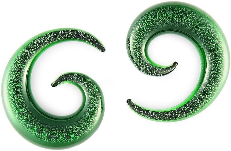 Amazon.com: Pair Green Glitter Pyrex Glass Spiral 2g 2 Gauge 6mm ...