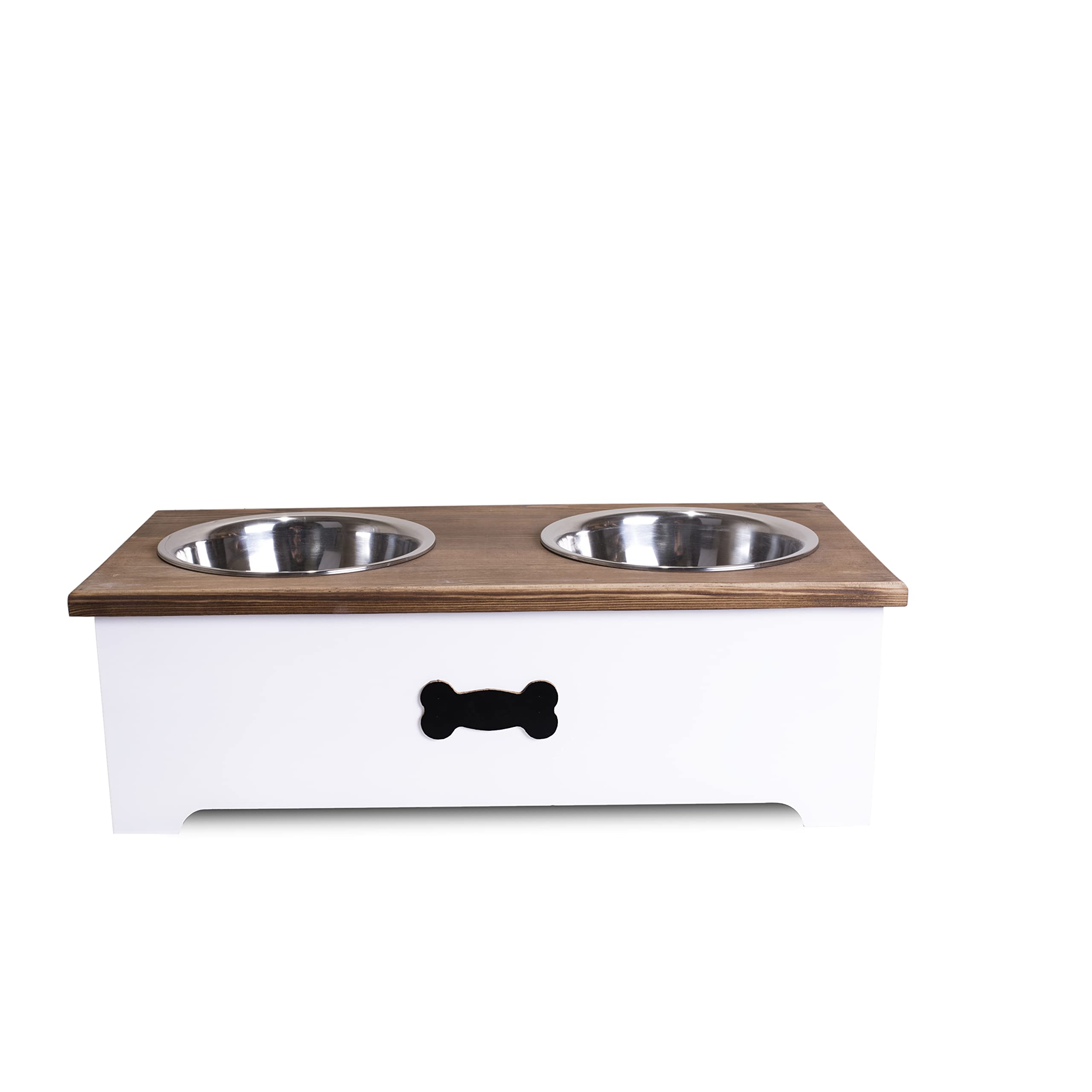 White Luxury Dog Food Feeding Stand Station Stainless Double Raised ...