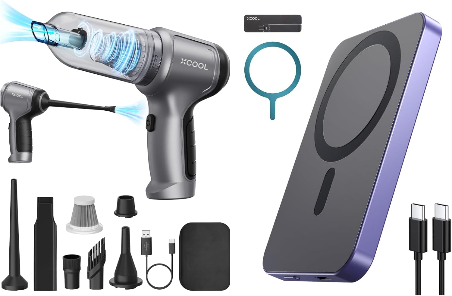 Amazon.com: XCOOL 5000mAh Ultra-Slim Magnetic Power Bank Purple with Handheld Vacuum Cordless ...