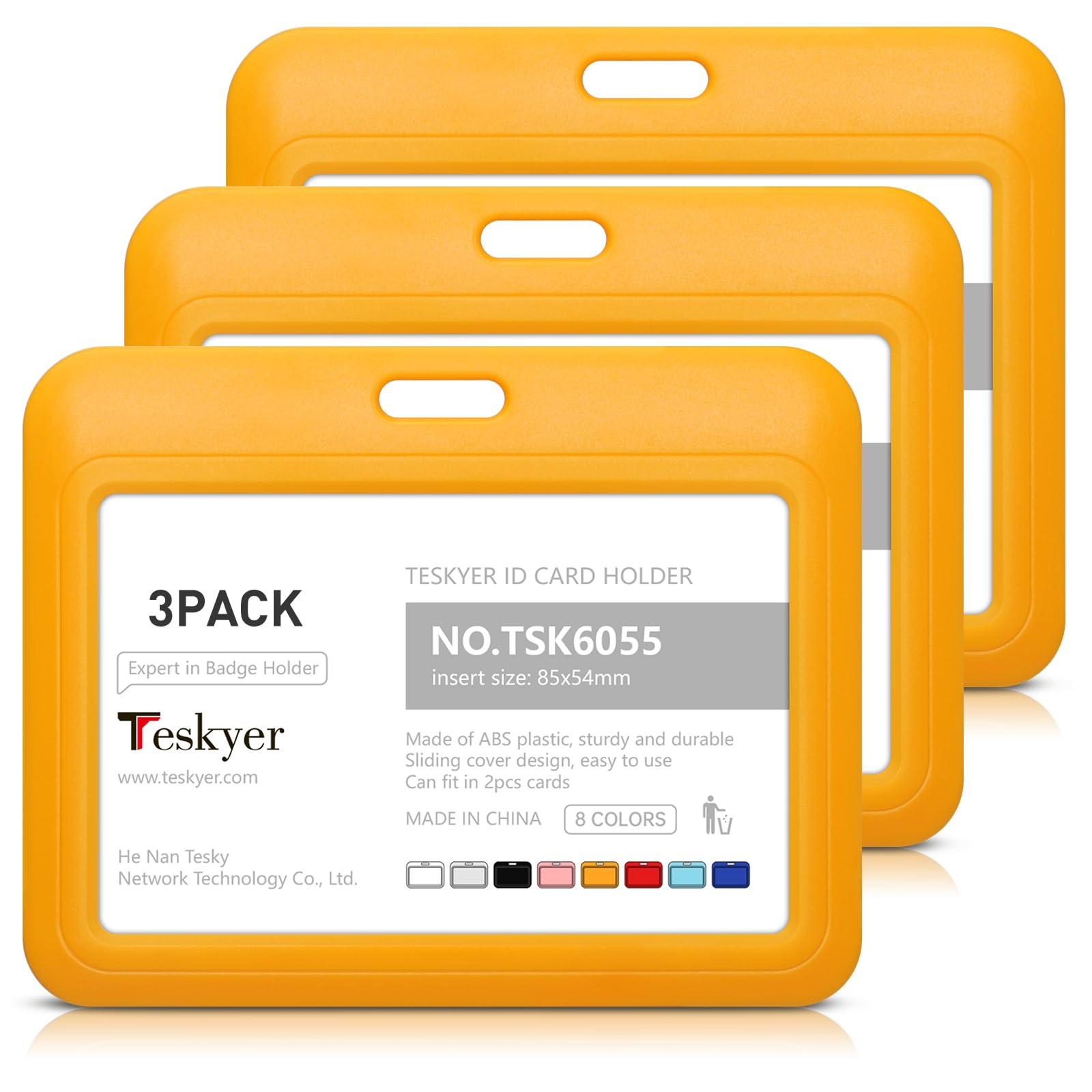 Teskyer 3 Pack Sliding ID Badge Holder, Hard Plastic ID Card Holder ...