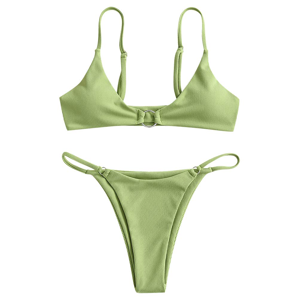 Buy Women's Ribbed O-Ring String Bikini Swimsuit Cheeky Thong Swimwear ...