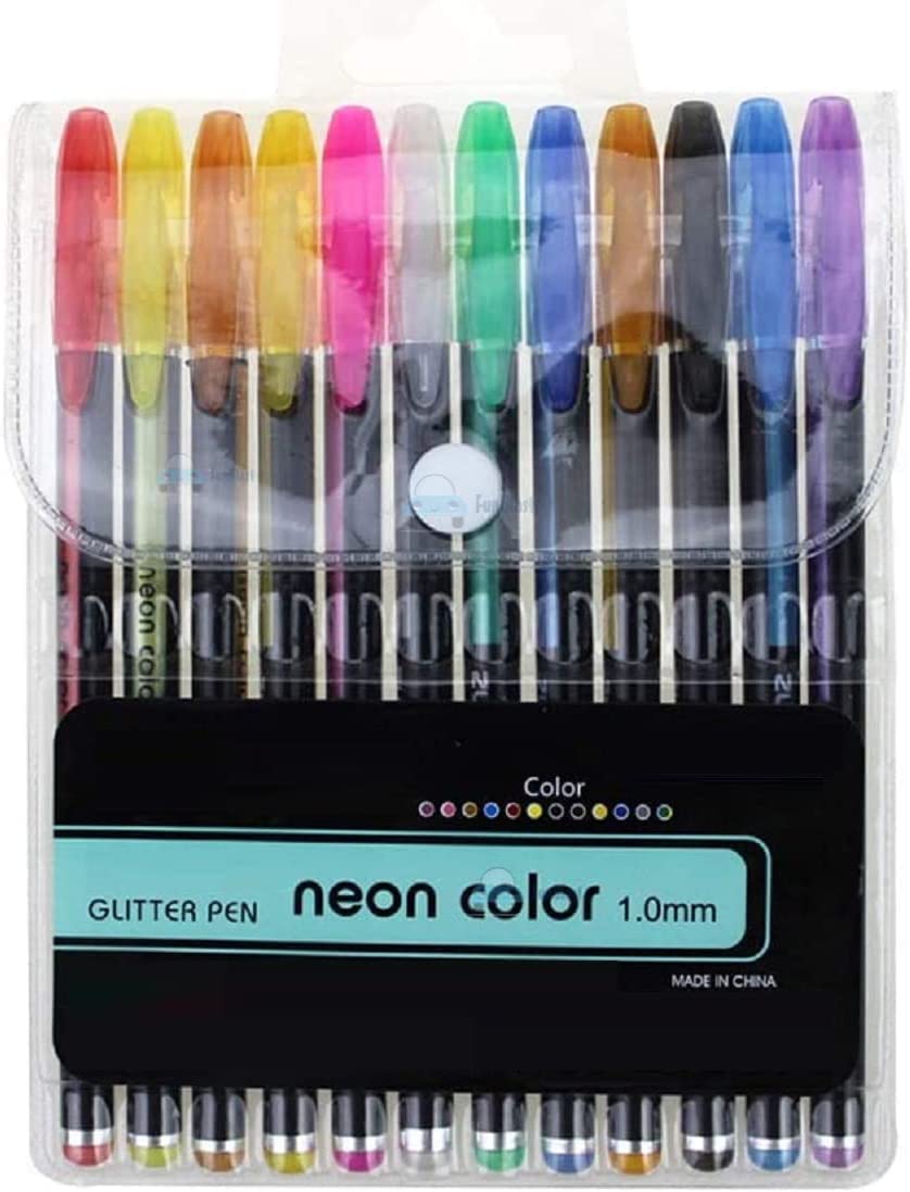 AK Store (Set of 12) Neon Color 1.00mm Pen Set for DIY Art & Crafts ...