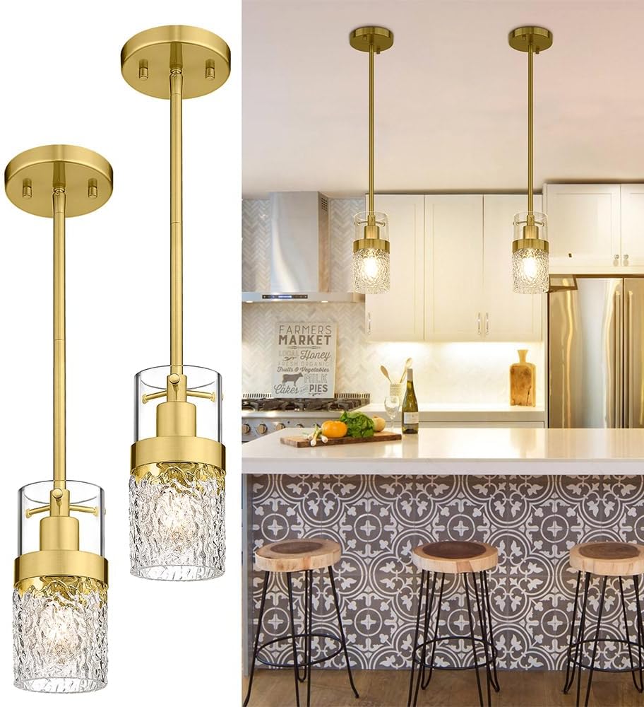 LMS 2-Pack Modern Pendant Lights, Brushed Gold Pendant Light Kitchen ...