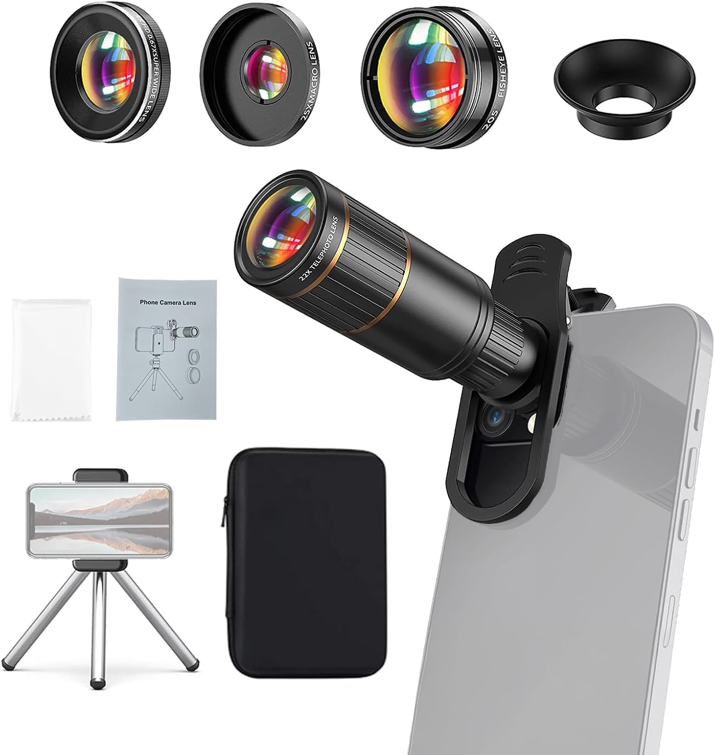 Amazon.com: Andoer 4-in-1 Phone Lens Kit External Phone Camera Lens Set ...