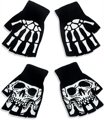 Amazon.com: Dan Ching Skeleton Fingerless Skull Bone Gloves For Men And ...