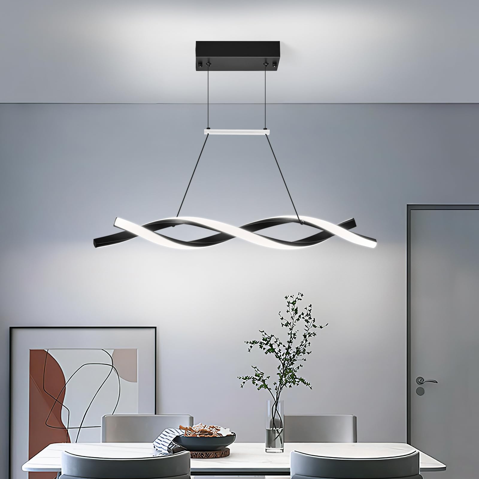 Modern Kitchen Pendant Light Over Island Black LED Pendant Lights 6000K ...