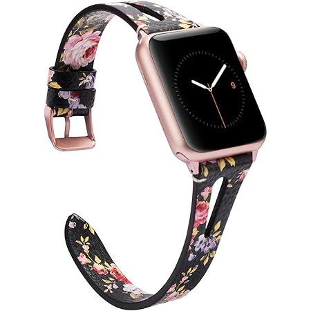 Wearlizer Pink Flower Leather Strap for Apple Watch Strap 41mm 38mm ...