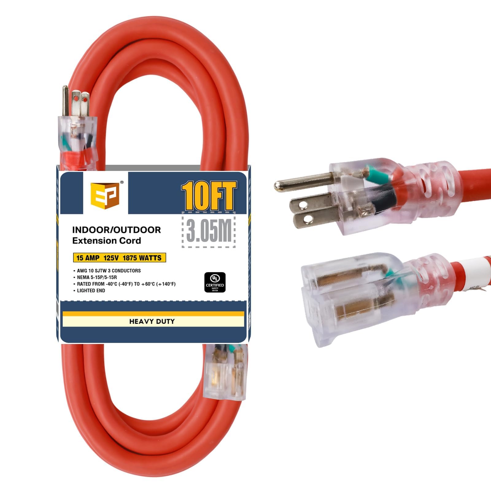 Snapklik.com : EP 10 Ft Lighted Outdoor Extension Cord - 10/3 SJTW ...