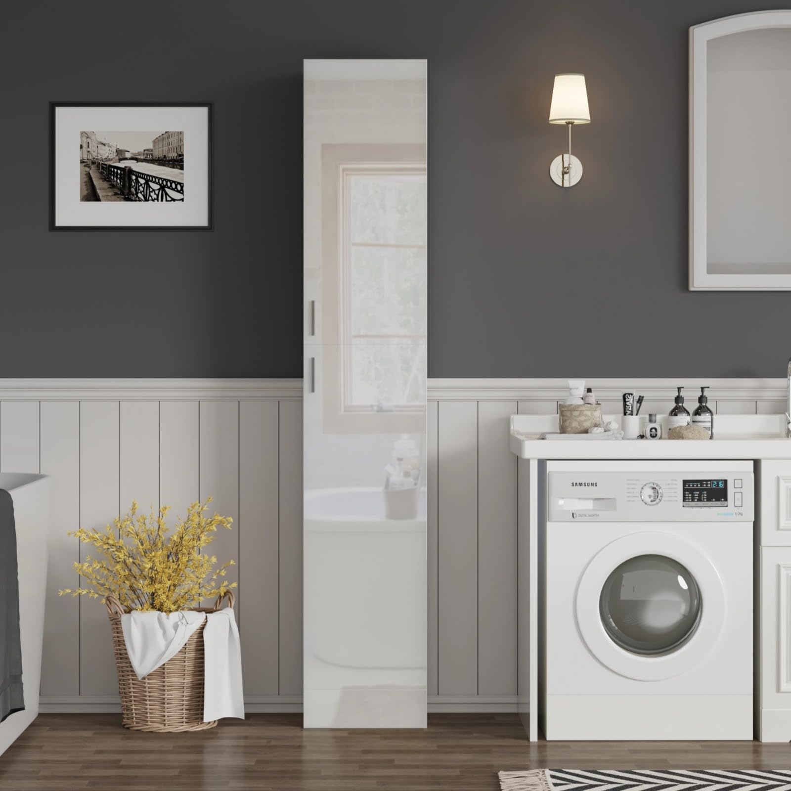 CDF NEL 1K DK Bathroom Tall Cabinet | Colour: White Gloss | Modern ...