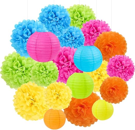 Amazon.com: ZJHAI Set of 20 Assorted Rainbow Color Paper Pom Poms and ...