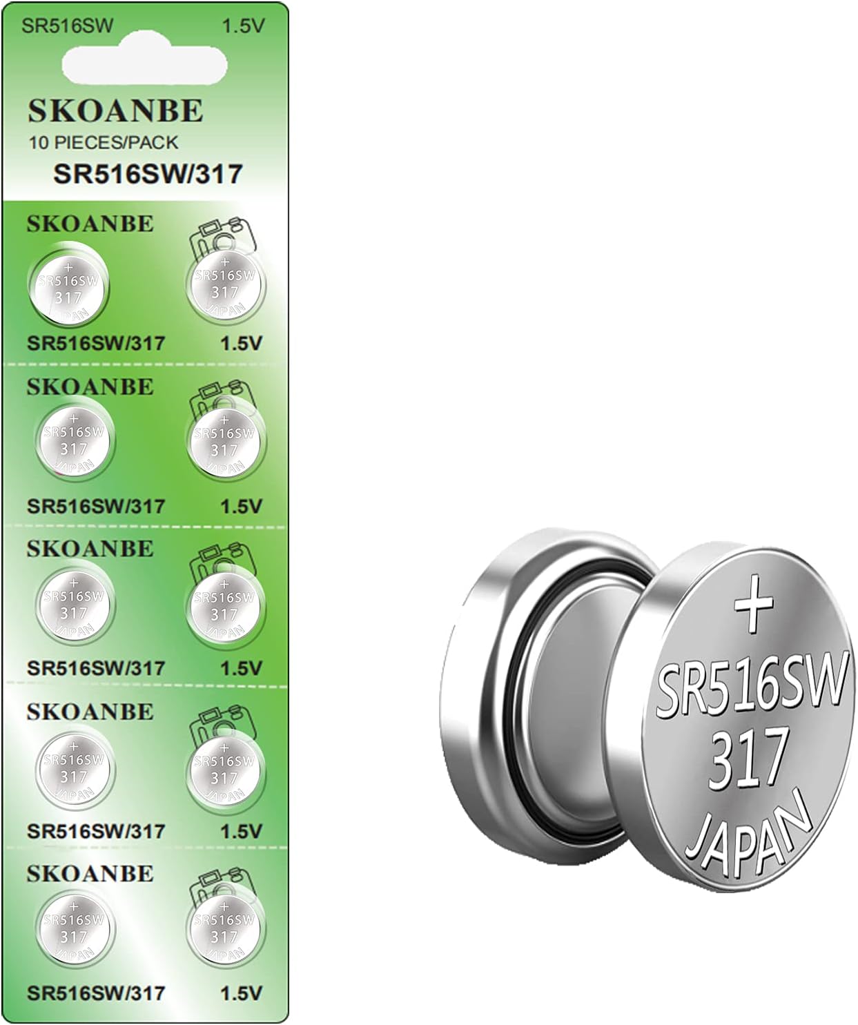 Amazon.com: SKOANBE SR516SW 317 1.5V Button Coin Cell Silver Oxide ...